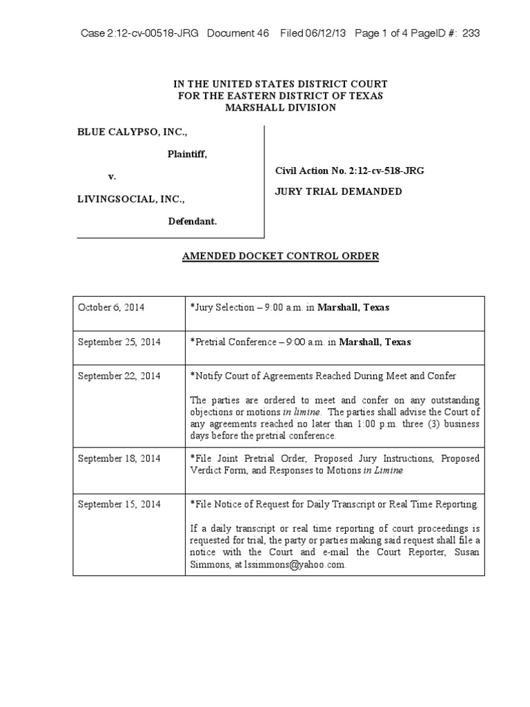Revised Scheduling Order | PDF | Discovery (Law) | Brief (Law)