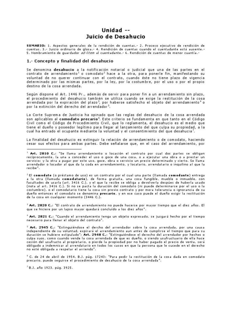 Proceso de Desahucio y Comodato | PDF | Derecho contractual ...