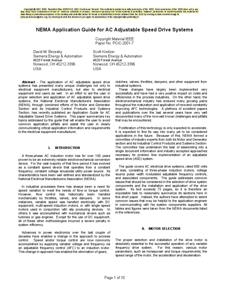 NEMA Application Guide For AC Adjustable Speed Drive Systems | PDF