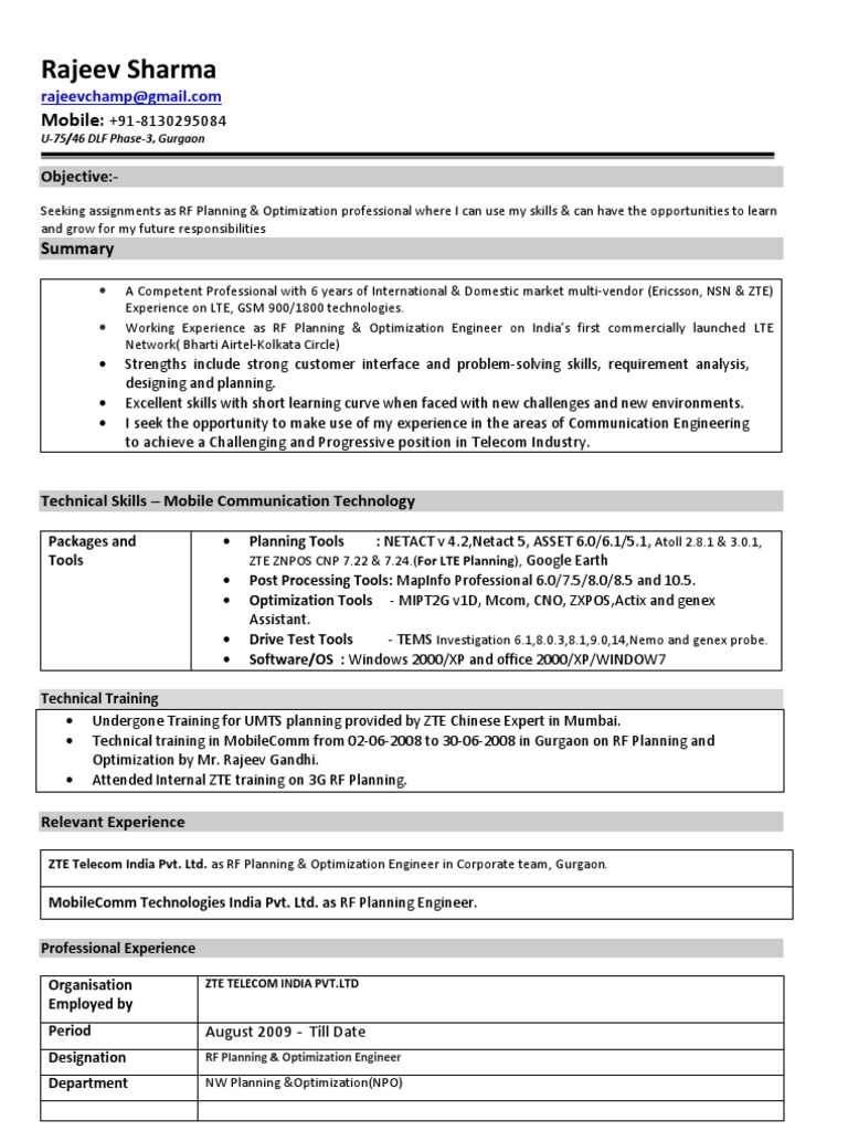Rajeev Sharma Resume 6+yrs Exp | PDF | Lte (Telecommunication ...