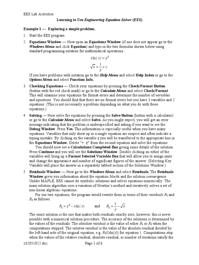 EES Lab Activities v01 | PDF | Variable (Mathematics) | Equations