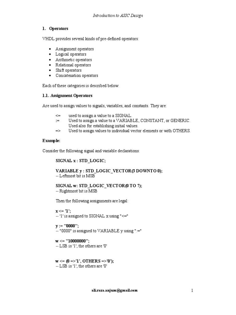 VHDL Operators | PDF | Data Type | Parameter (Computer Programming)