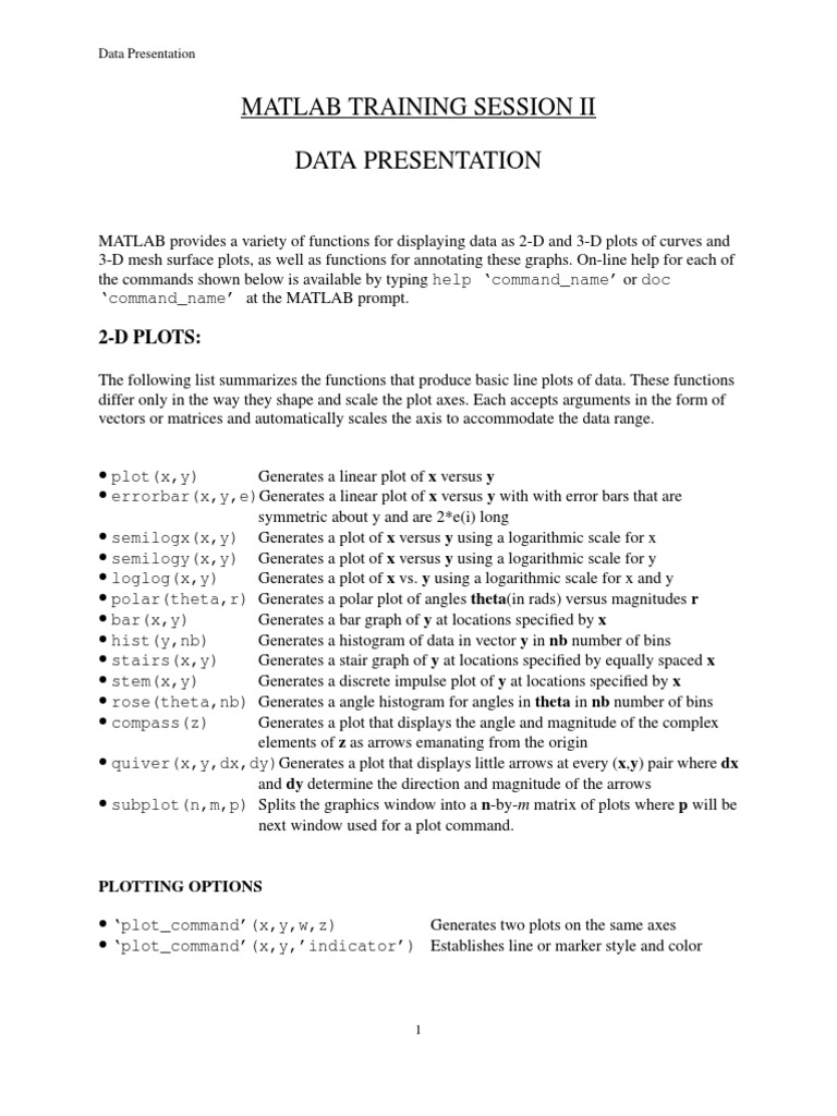 Matlab Training Session Ii Data Presentation: 2-D Plots | PDF | Chart ...