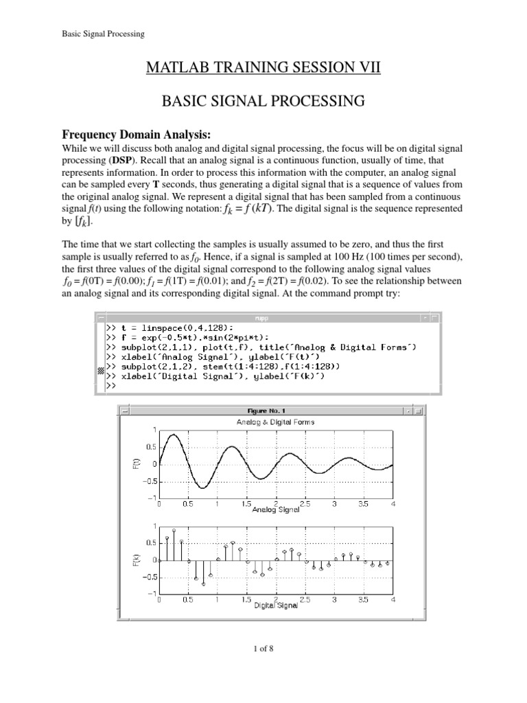 Matlab Training Session Vii Basic Signal Processing: Frequency Domain Analysis | PDF | Discrete ...