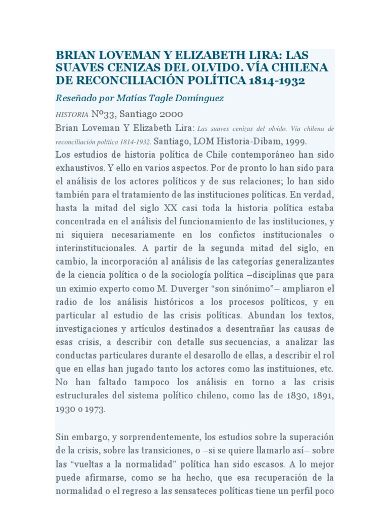 Brian Loveman y Elizabeth Lira | PDF | Chile | Democracia