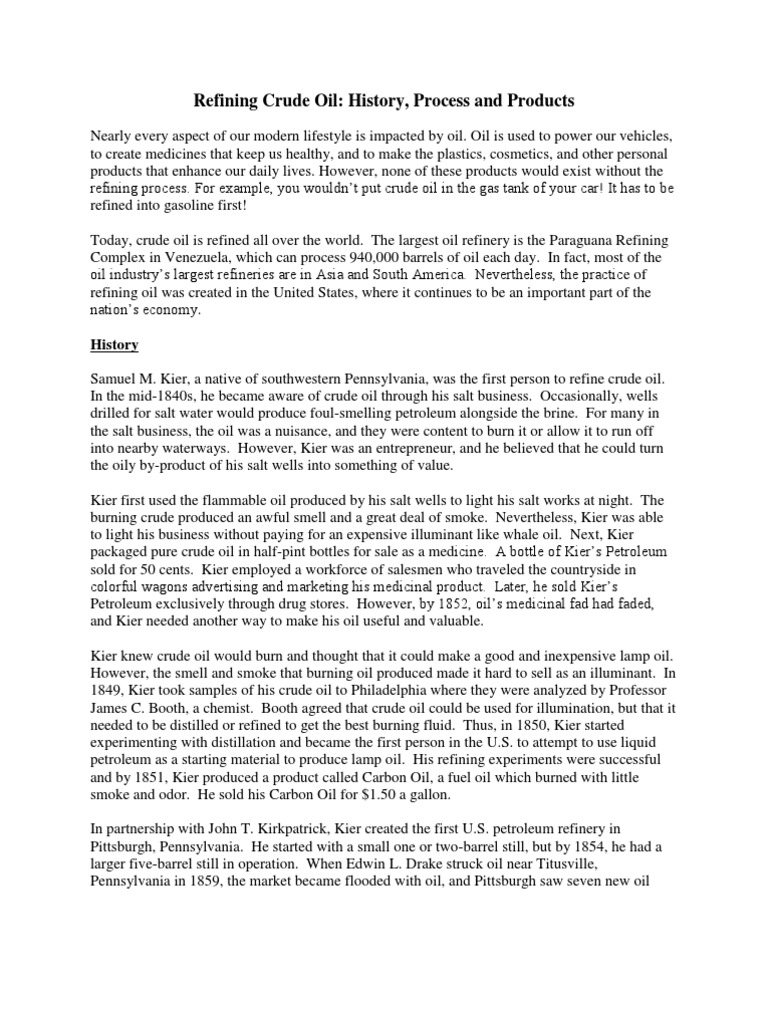 Refining Crude Oil History, Process and Products | PDF | Fuel Oil ...