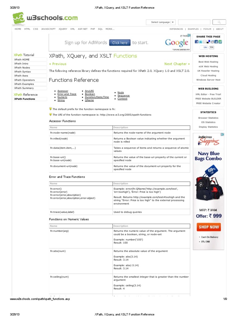 XPath, XQuery, and XSLT Function Reference | PDF | X Path | Xslt