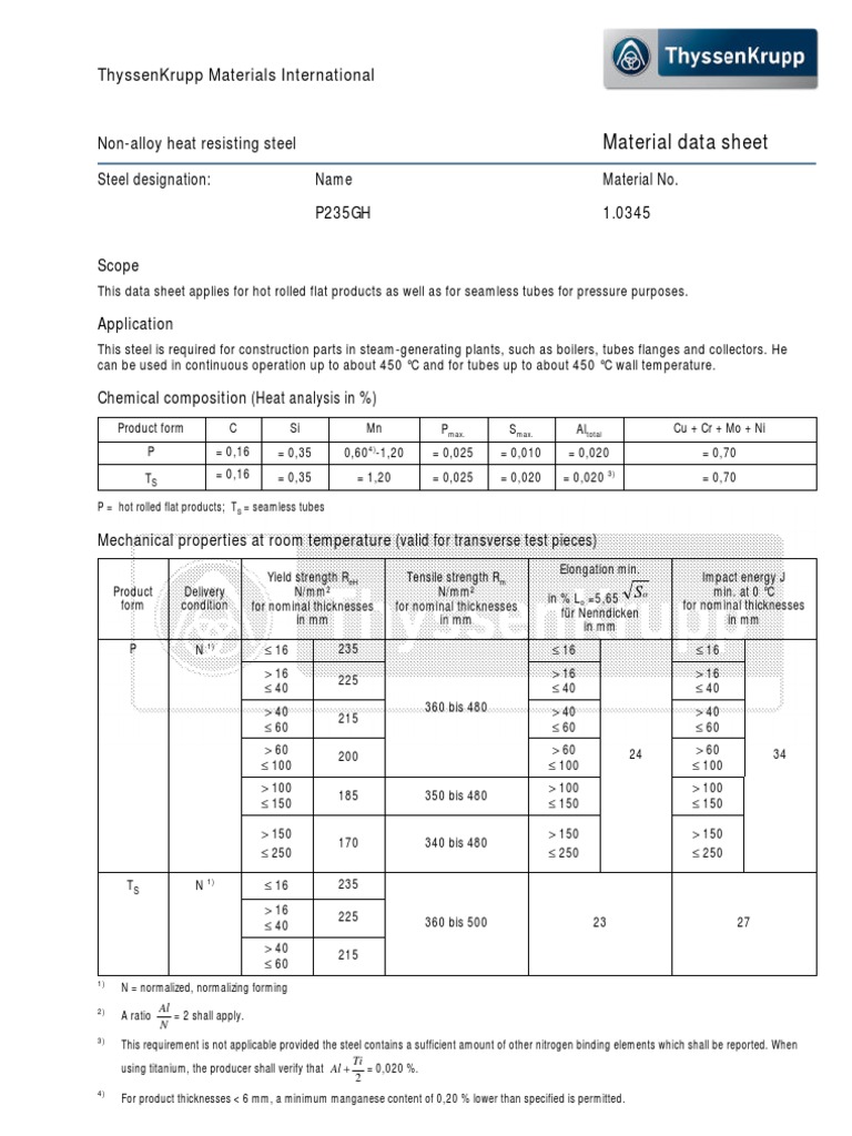 Material Data Sheet for Non-Alloy Heat Resisting Steel P235GH ...