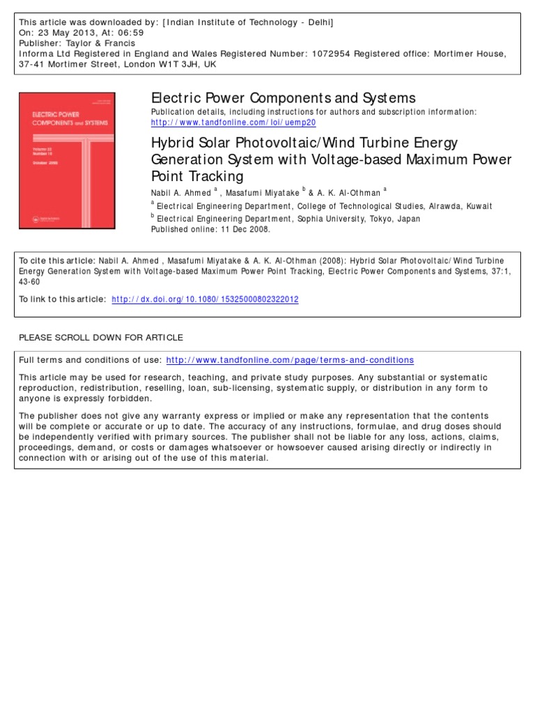 Electric Power Components and Systems | PDF | Photovoltaics | Wind Power