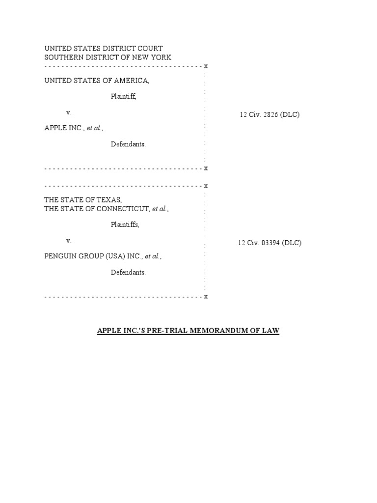 Apple Inc.'s Pre-Trial Memorandum of Law2 | PDF | I Books | E Reader