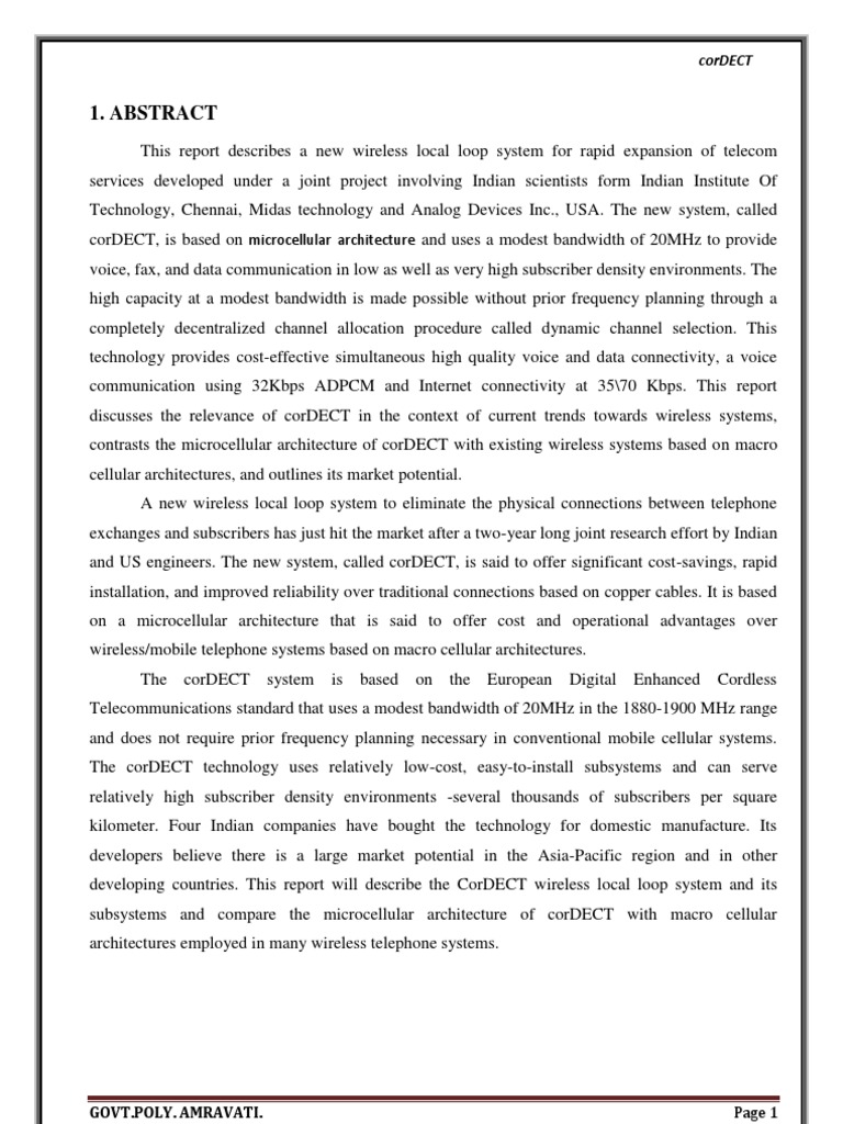 Report On Cordect Technology | PDF | Internet Access | Public Switched Telephone Network