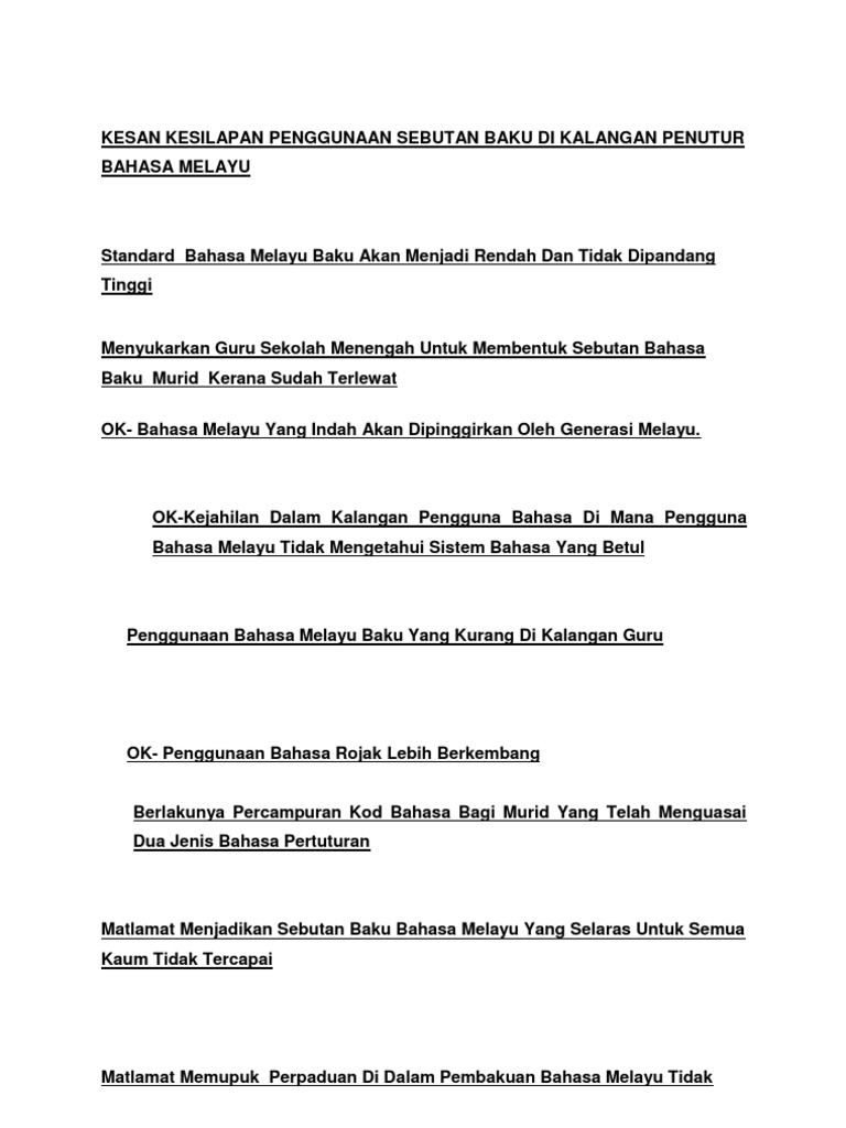 Kesan Kesilapan Penggunaan Sebutan Baku Di Kalangan Penutur Bahasa ...