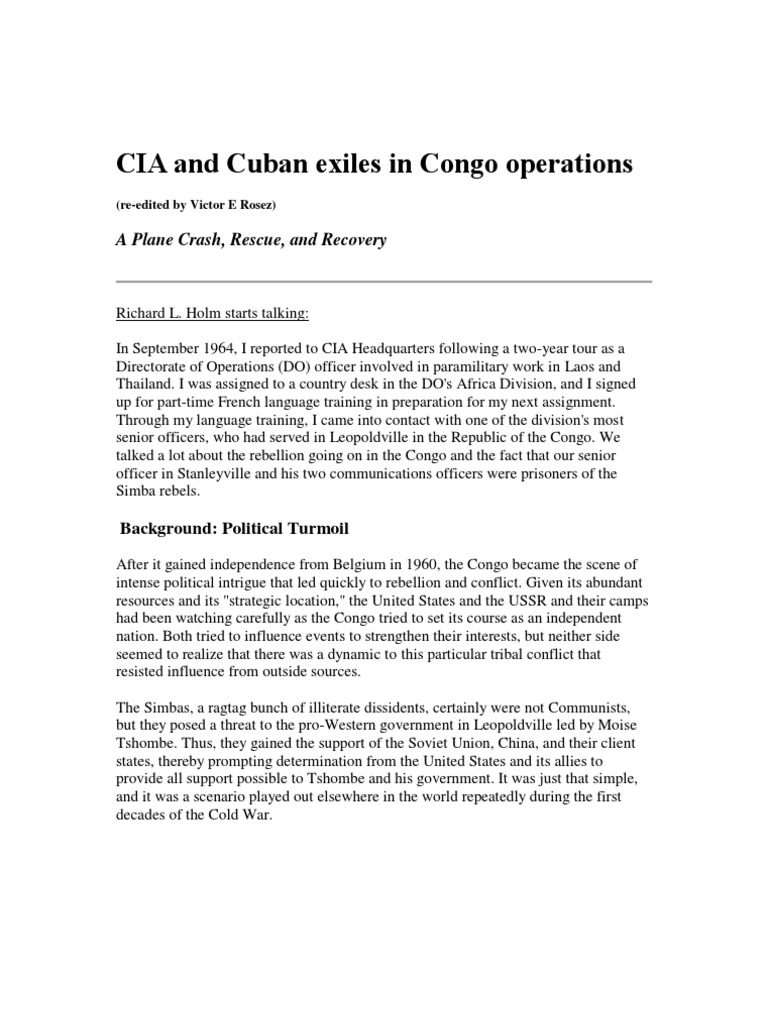 CIA and Cuban Exiles in Congo Operations | PDF | Democratic Republic Of ...