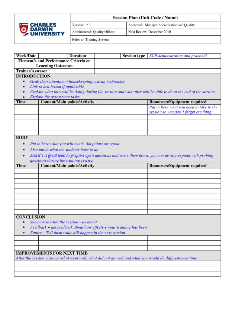 Session Plan Template | PDF