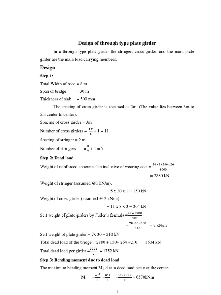 Design of Through Type Plate Girder | PDF | Bending | Shear Stress