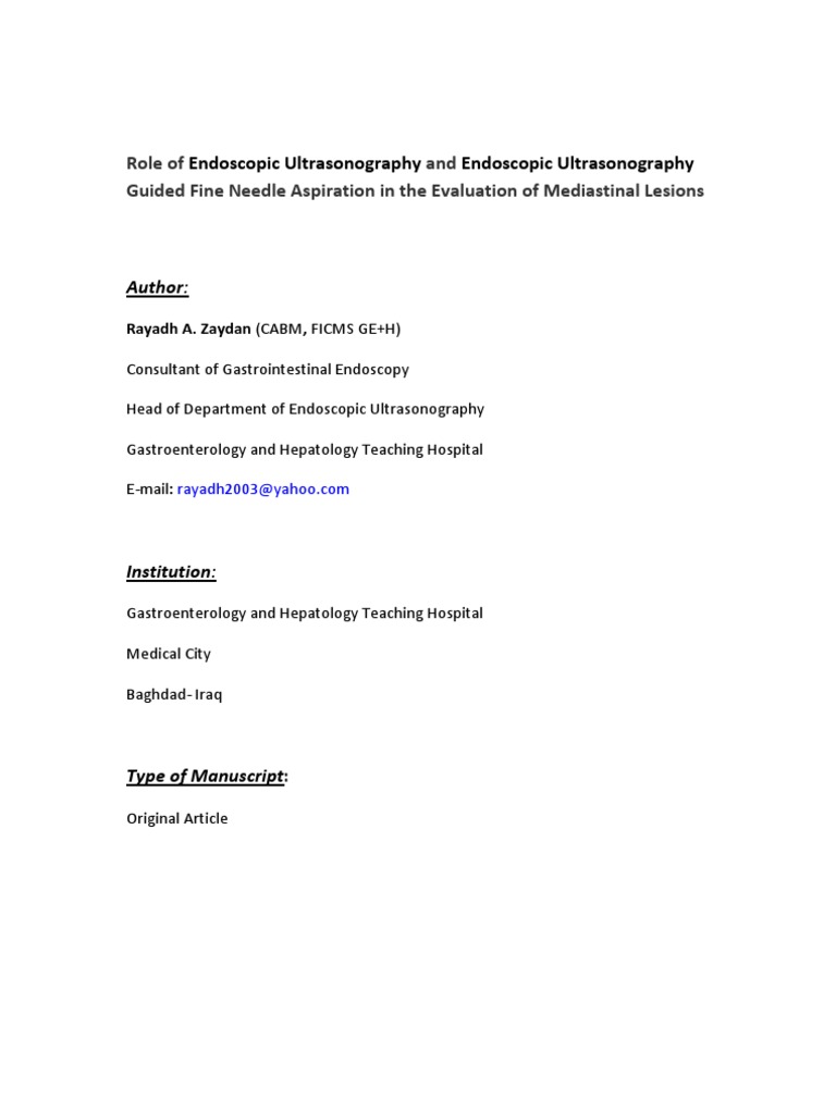 Role of Endoscopic Ultrasonography and Endoscopic Ultrasonography ...