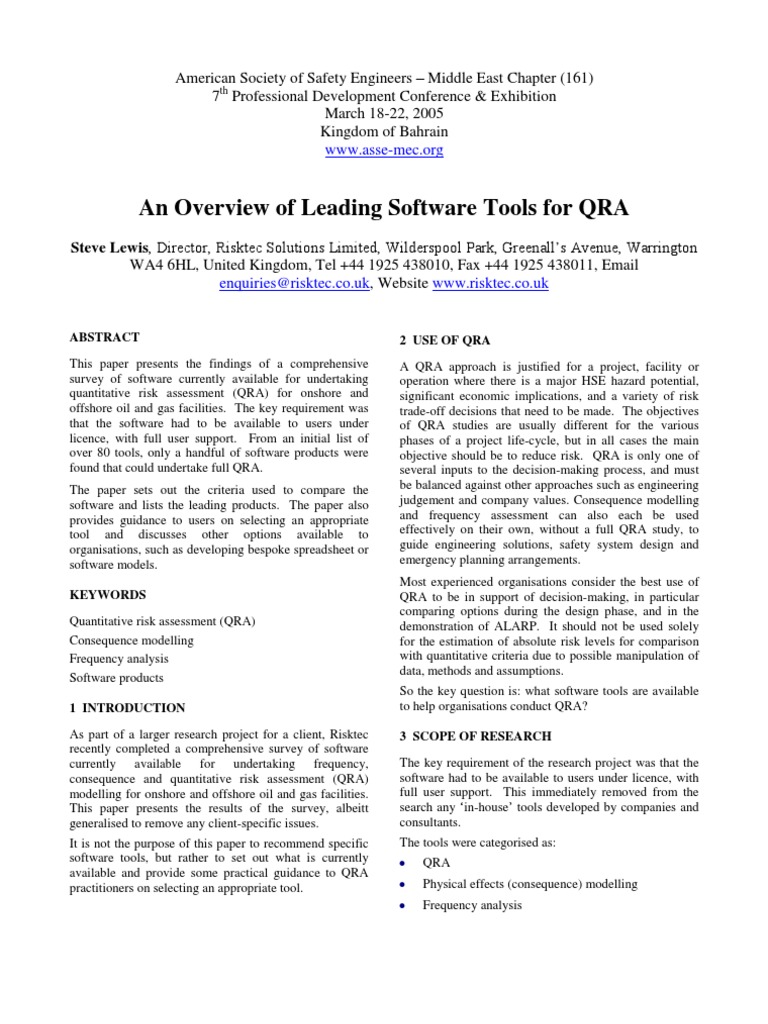 An Overview of Leading Software Tools For QRA | PDF