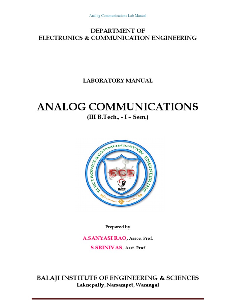 Analog Communications Lab Manual Asrao Pdf Frequency Modulation