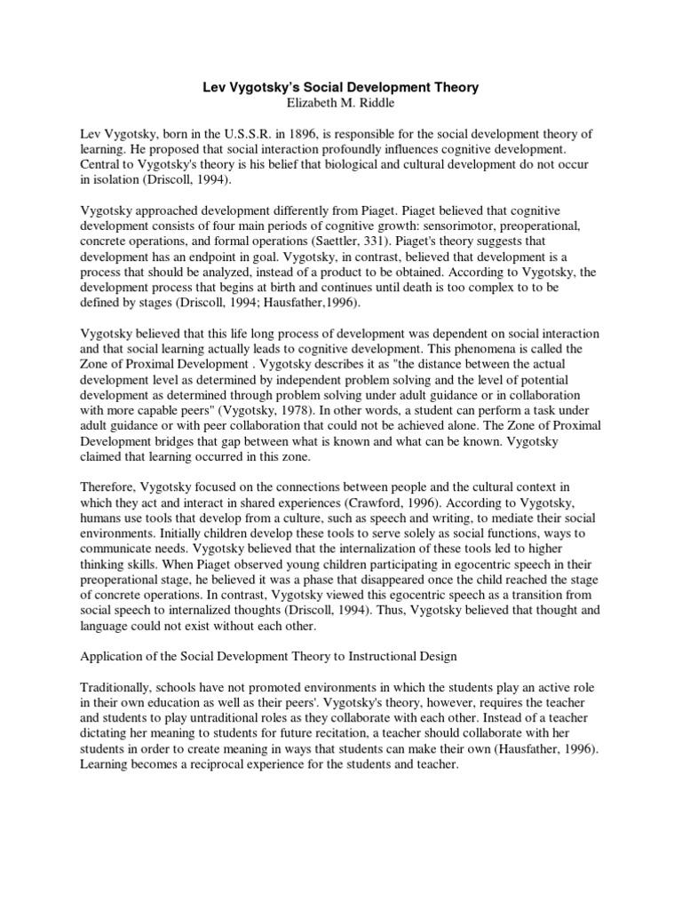 Lev Vygotsky's Social Development Theory | PDF | Applied Psychology ...