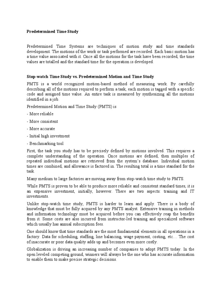 Predetermined Time Study | PDF | Computing And Information Technology