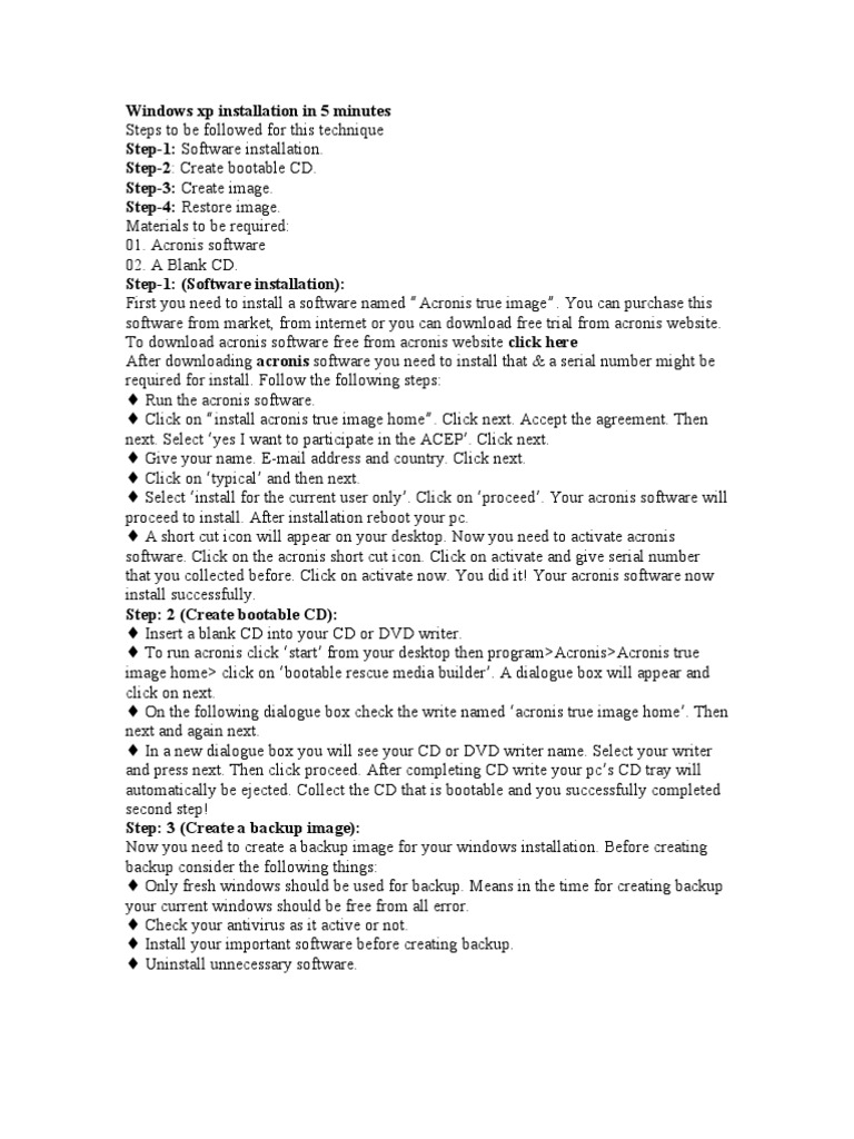 Quick Windows XP Setup Guide | PDF | Bios | Booting