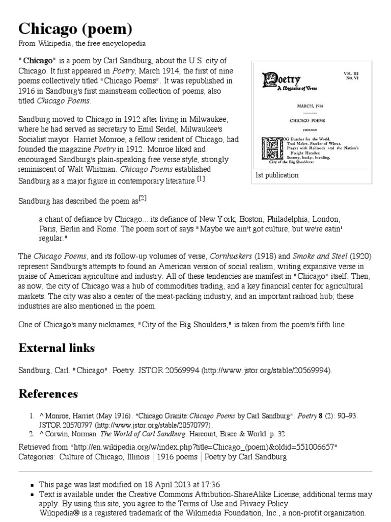 Chicago (Poem) - Wikipedia, The Free Encyclopedia | PDF | Chicago ...