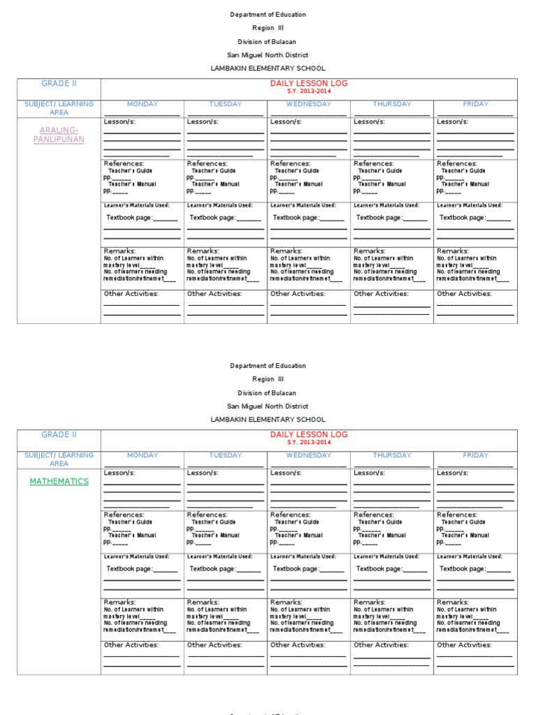 Daily Lesson Log | Teaching | Sharing