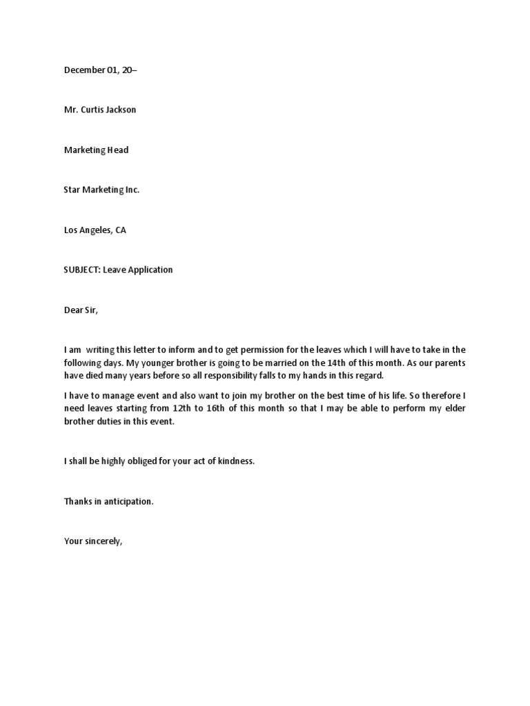 Leave Application Letter | PDF