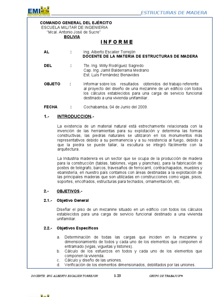 INFORME EMI Proyecto Final Madera | PDF | Madera | Tallo de la planta