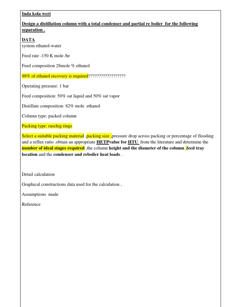 Design A Distillation Column With A Total Condenser and Partial Re ...