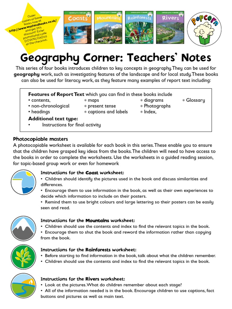 Geography Corner: Teachers' Notes: Photocopiable Masters | PDF ...