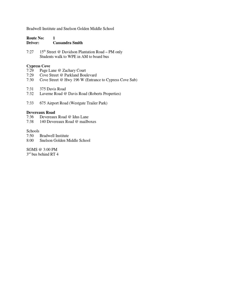 Middle and High School Bus Routes | PDF