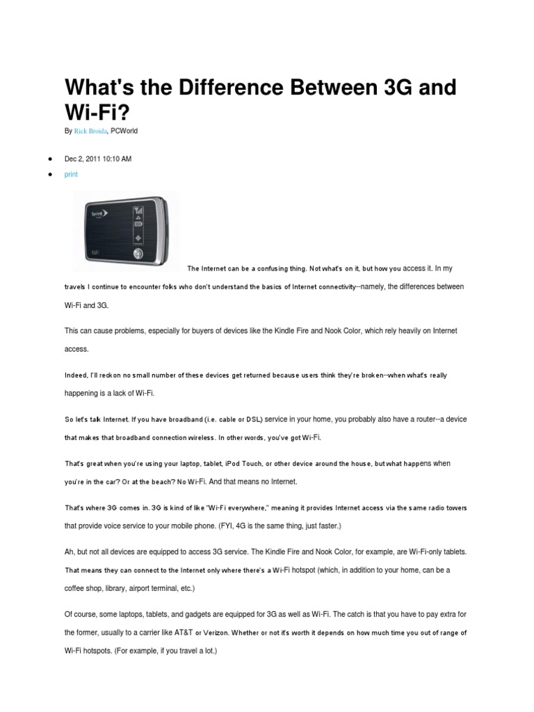 What'S The Difference Between 3G and Wi-Fi?: By, Pcworld | PDF | Wi Fi ...
