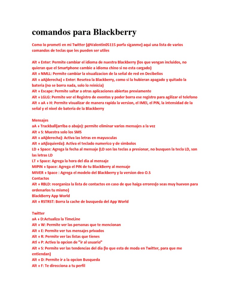 Comandos Útiles para Blackberry Storm | PDF | Mora | Gorjeo
