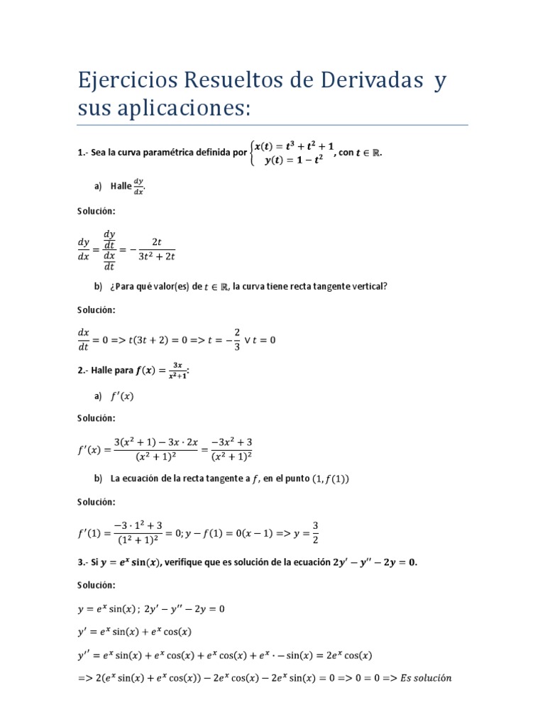 Ejercicios Resueltos de Derivadas y Sus Aplicaciones | PDF | Derivado | Curva