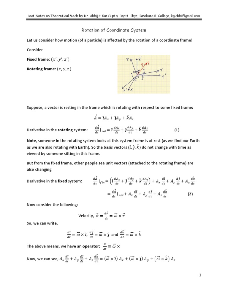 Lectures On Theoretical Mechanics - 7 (Rotating Coordinate System ...