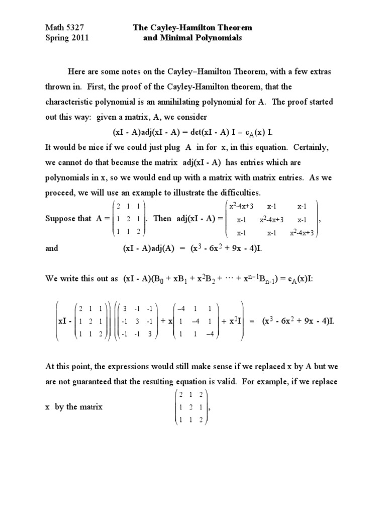 Cayley Hamilton 2011 | PDF | Matrix (Mathematics) | Abstract Algebra