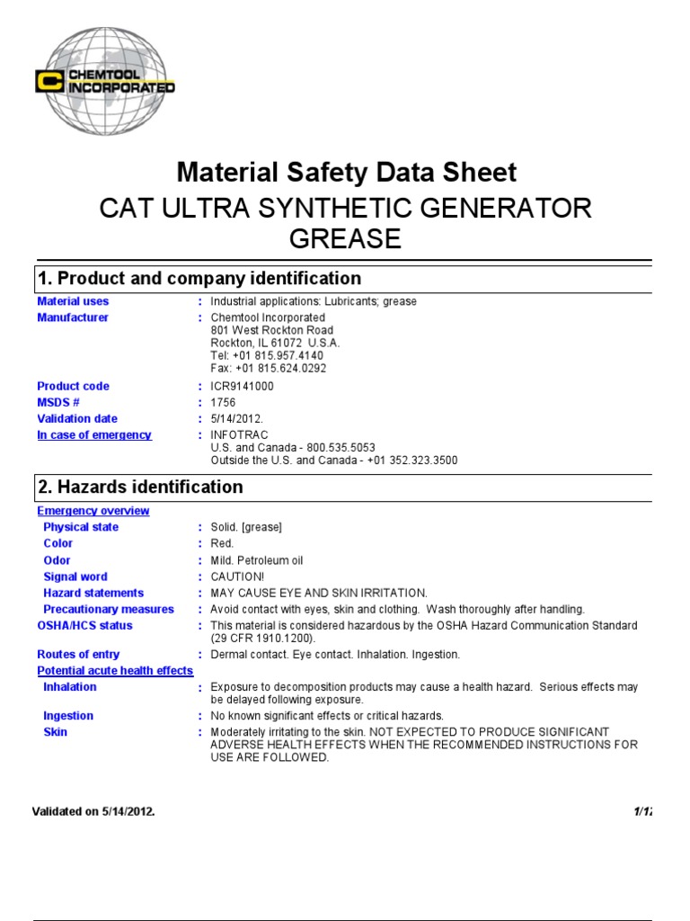 MSDS Cat 108-8611 Grasa | PDF | Toxicity | Waste Management