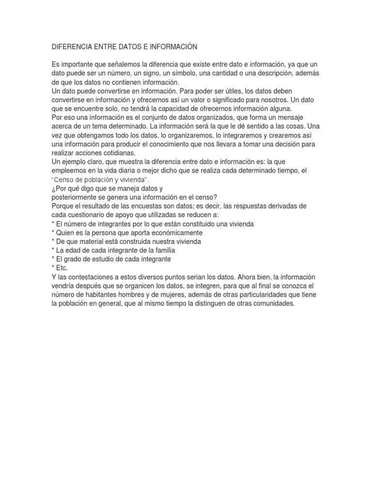 Diferencias entre datos e información | PDF