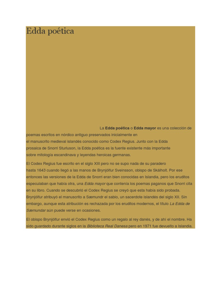 Edda Poética | PDF | Fuentes sobre paganismo germánico | Literatura ...