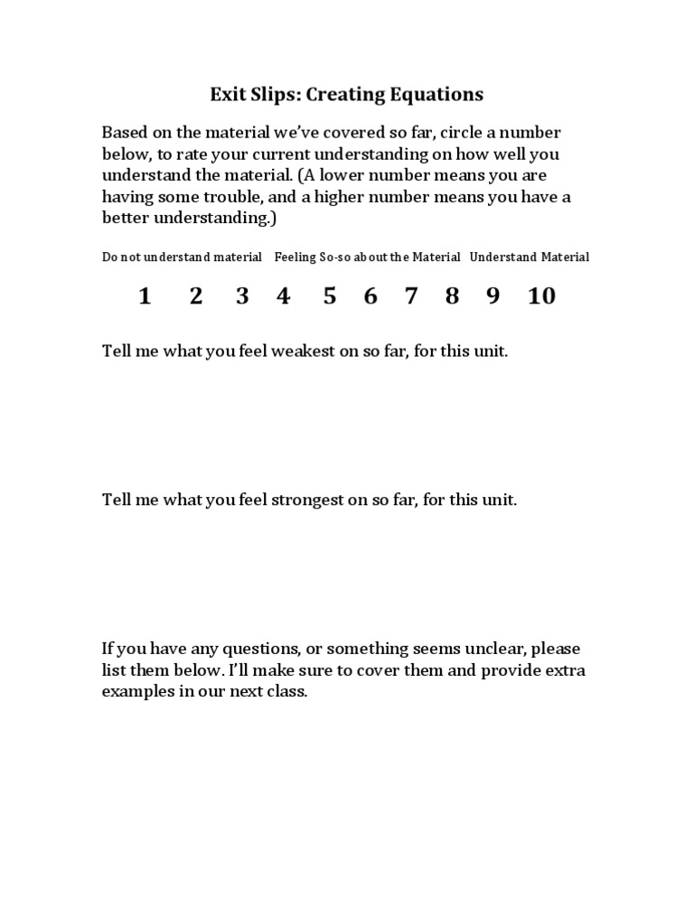 Exit Slips for Understanding Equations | PDF