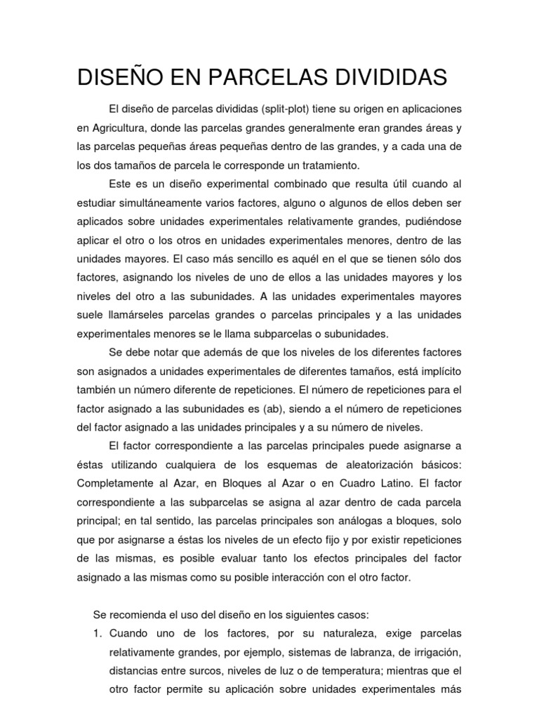 Diseño en Parcelas Divididas | PDF | Science | Ciencia y Tecnología