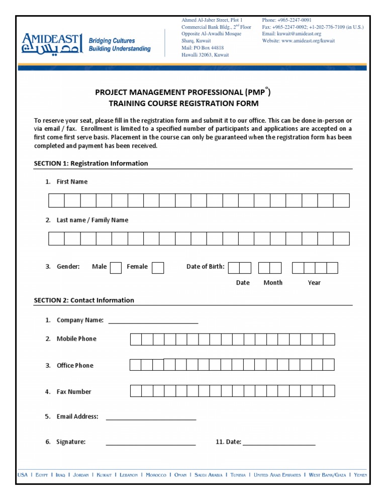 PMP Training Course Registration Form | PDF | Career & Growth | Business