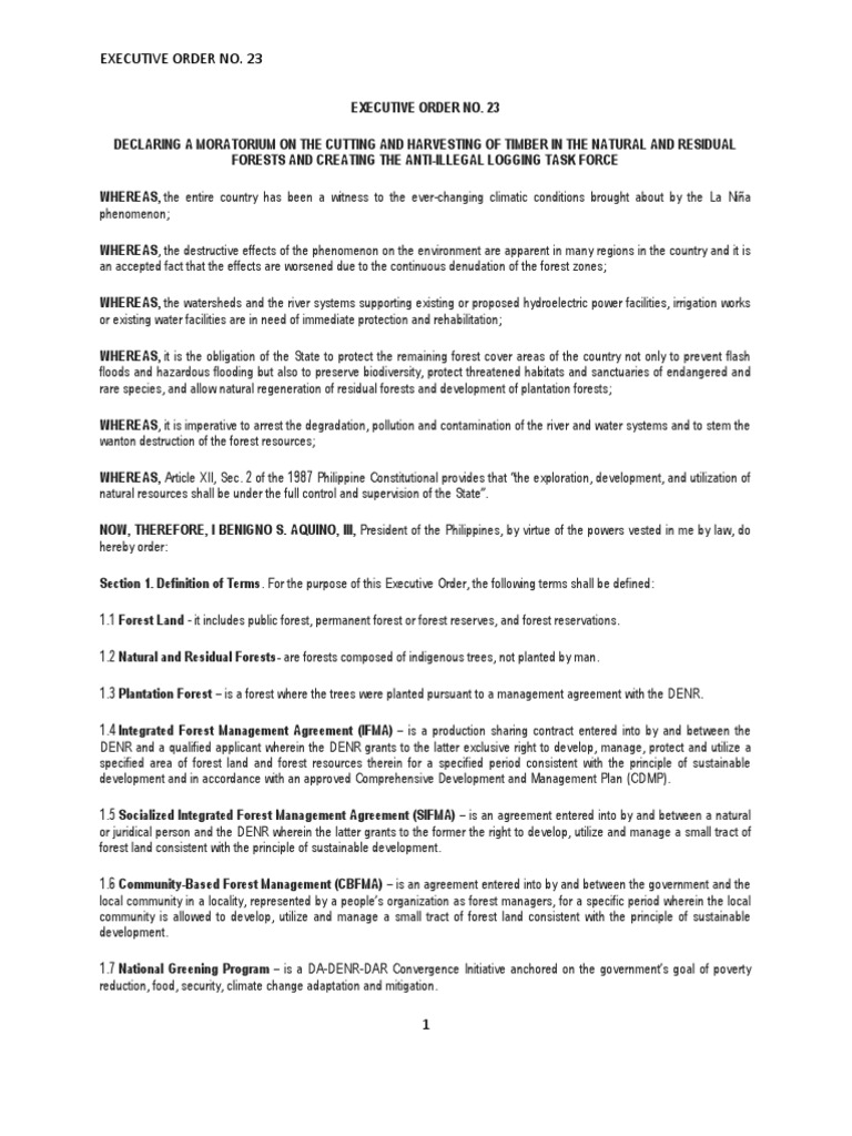 Executive Order No 23 | PDF | Forestry | Forests