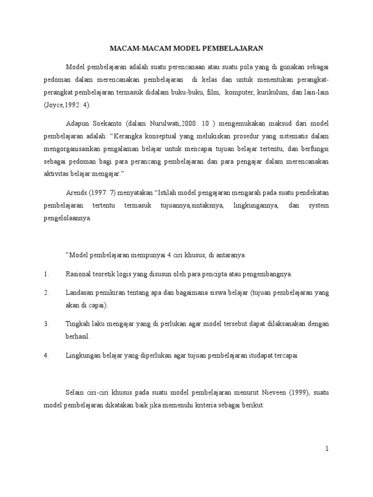 Macam-Macam Model Pembelajaran | PDF