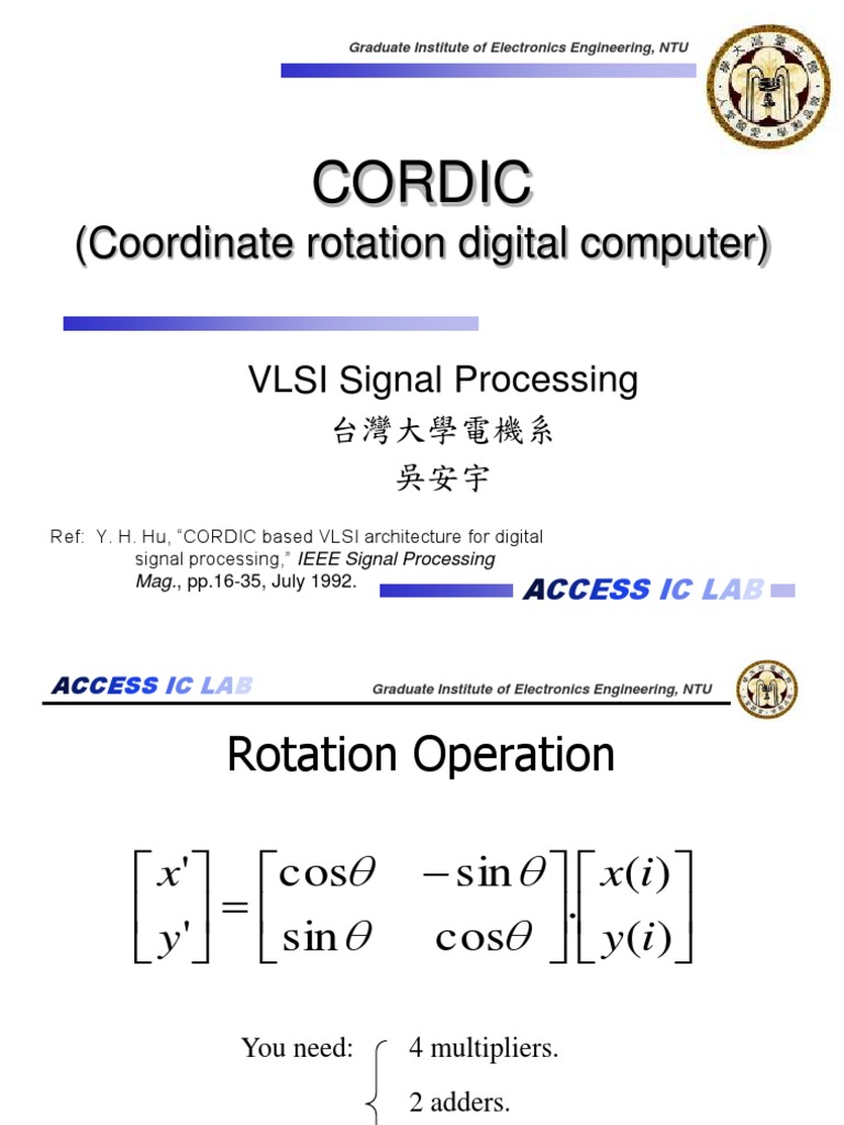 Cordic Coordinate Rotation Digital Computer Pdf Fast Fourier Transform Digital Signal