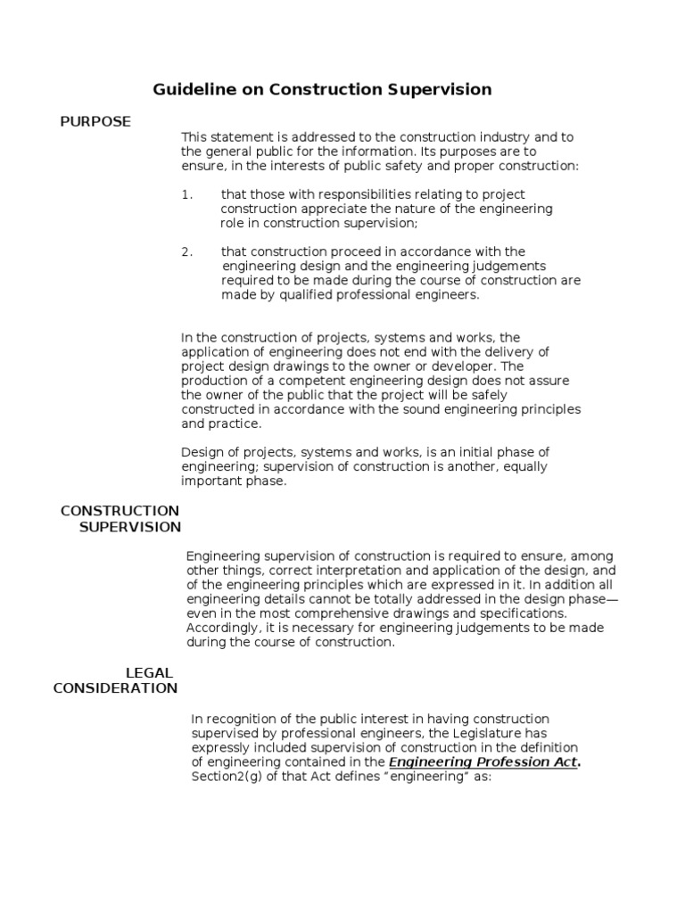 Guidelines On Construction Supervision | PDF | Engineering | Engineer