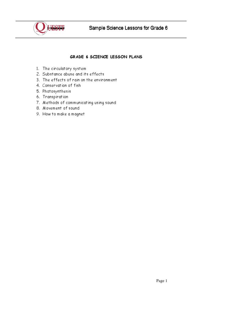 Grade 6 Science Lesson Plans PDF | PDF