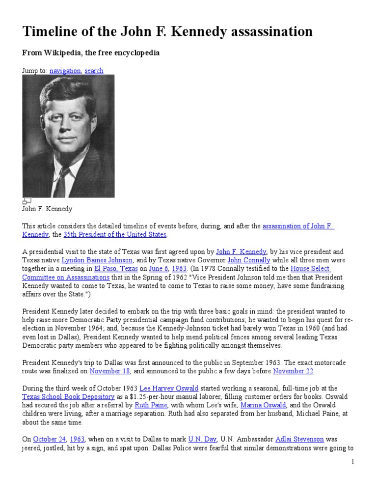 The JFK Assassination Timeline | PDF | Assassination Of John F. Kennedy ...