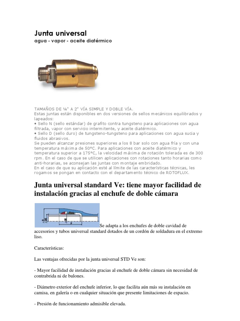 Junta Universal | PDF | Tubería (transporte de fluidos) | Agua